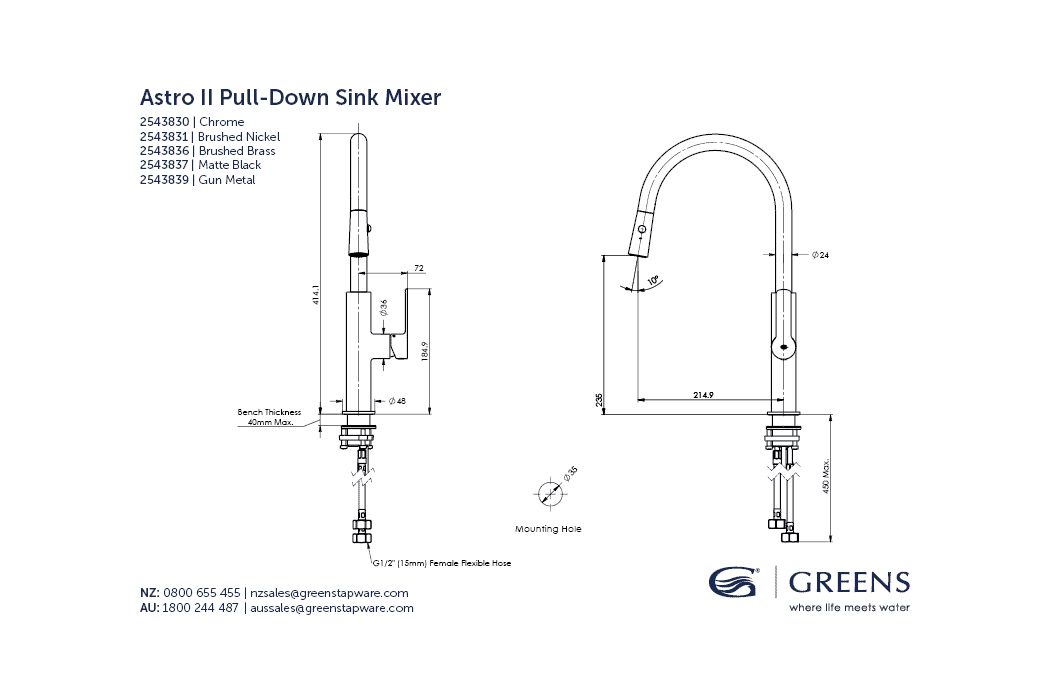 Astro II Pull-Down Sink Mixer | Sink Mixers | Oakleys Bathroom Supplies