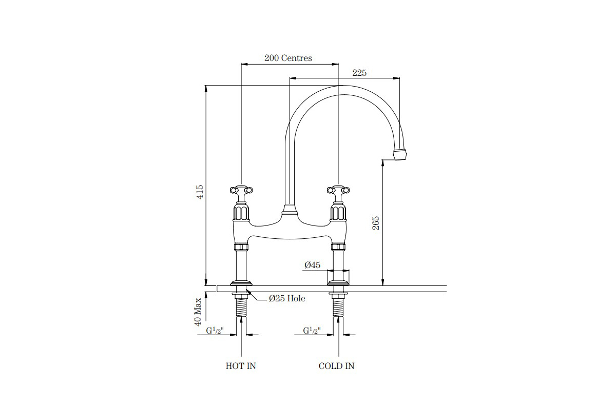 Ionian Two Hole Bench Mounted Mixer | Sink Mixers | Oakleys Bathroom ...