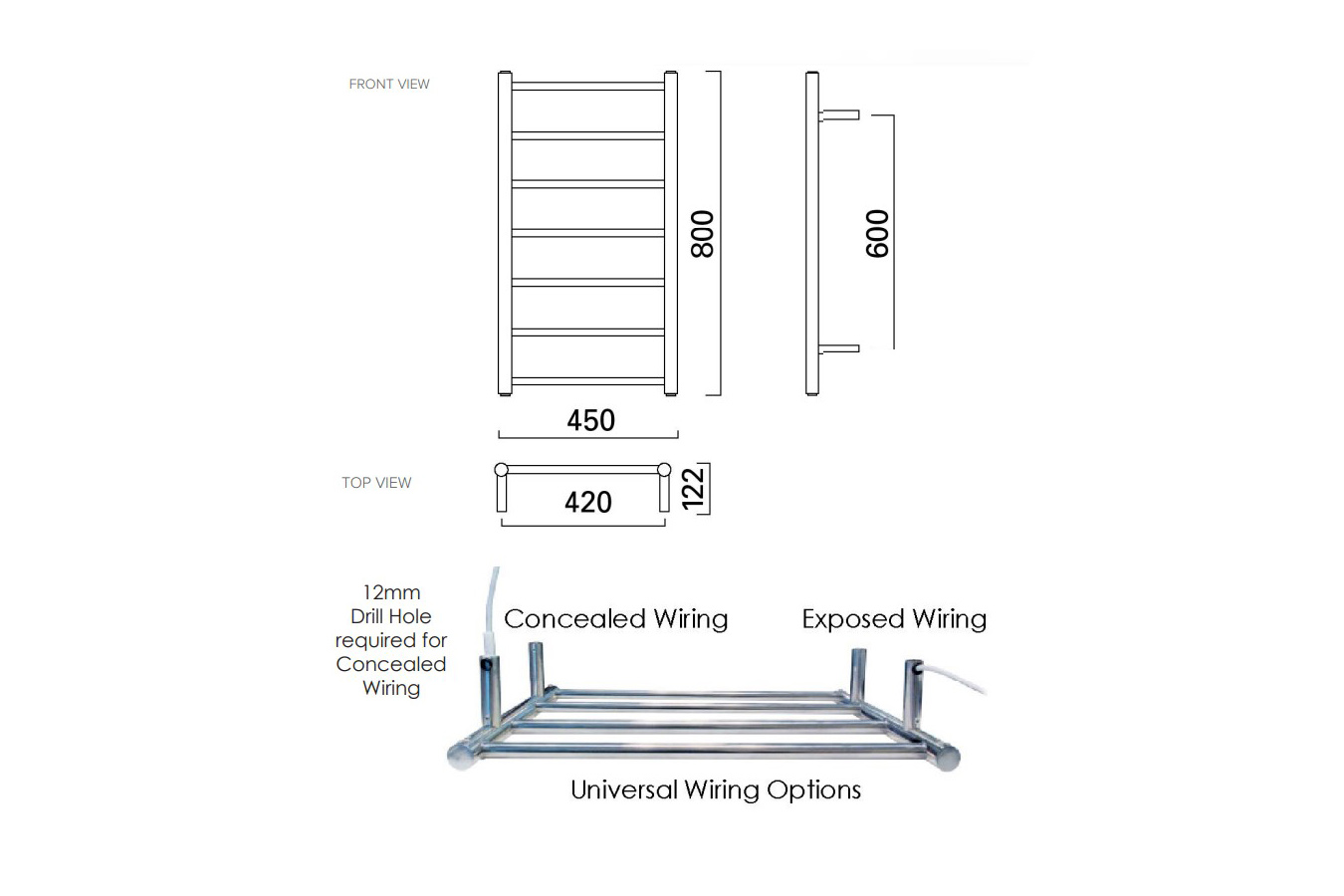 Evoke 7-Bar Heated Towel Rail 450mm | Accessories | Oakleys Bathroom ...