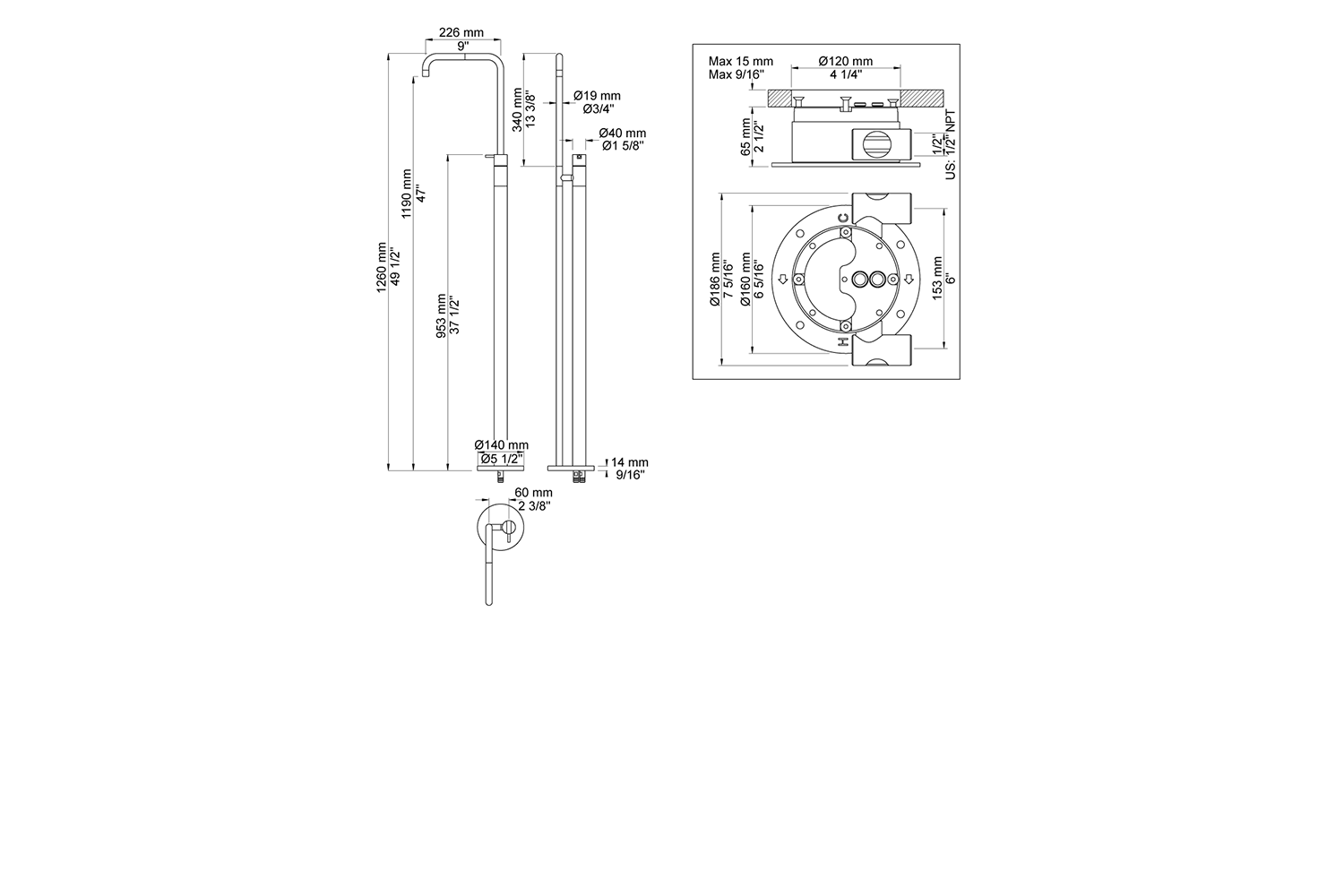 Vola FS2 Free Standing Basin Mixer | Tapware | Oakleys Bathroom Supplies